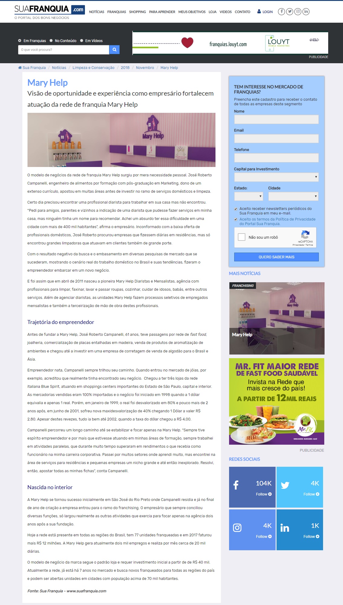 Fundador da Mary Help história da rede no Sua Franquia - Mary Help Blog